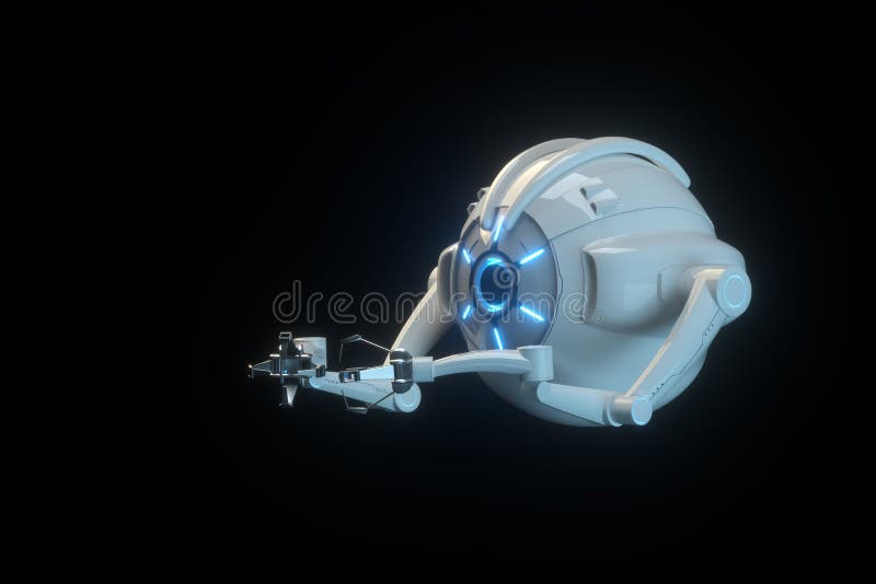 Sci Fi Flying Drone with Camera or Futuristic Assembly Machine Isolated ...