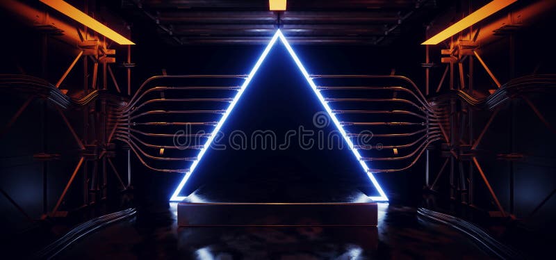 Sci Fi Futuristic Alien Spaceship Room Stage Neon Glowing Blue Triangle ...