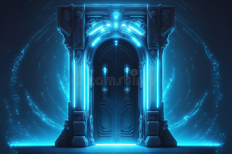 Sci Fi Futuristic Background Gateway in the Color Blue with Sparkles ...