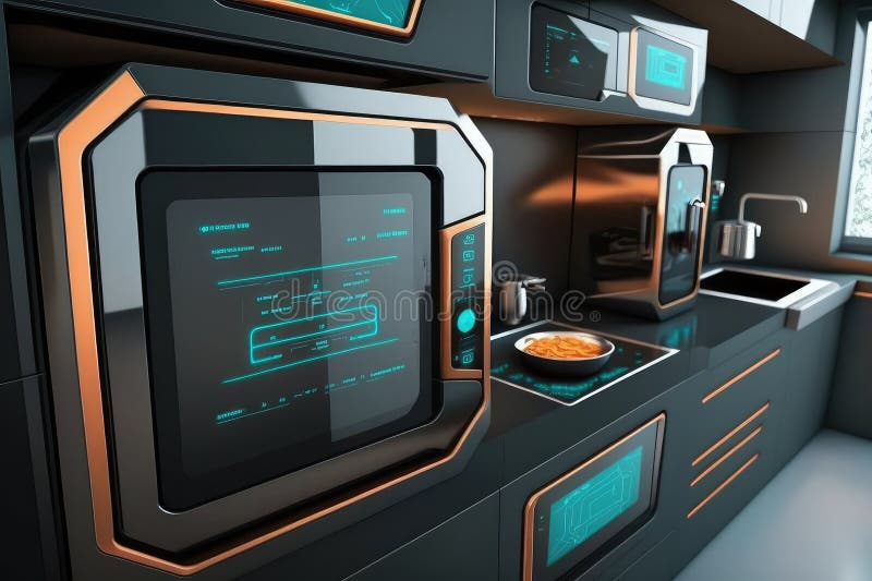 Sci-fi Futuristic Kitchen, with Touch Screen Controls and Sleek ...