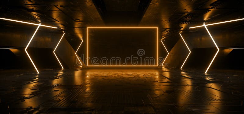Sci Fi Futuristic Neon Yellow Glowing Rectangle Frame Stage Studio ...