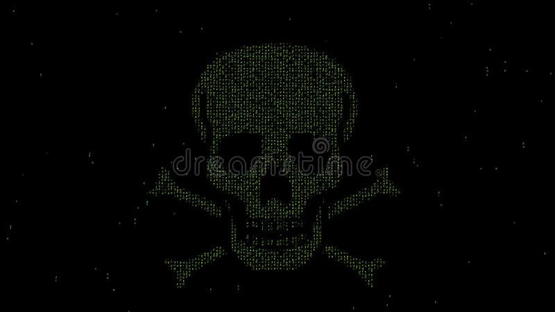 Sci-fi Futuristic Skull with Matrix Coding Colors on Dark Background ...
