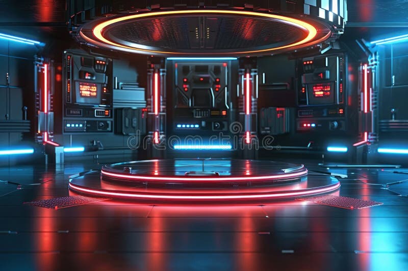Sci-fi Futuristic Spaceship Interior with Glowing Neon Lights Stock ...