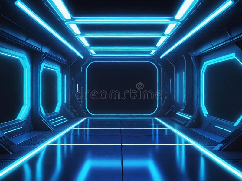 Sci Fi Futuristic Tunnel with Neon Light and Blue Lights. Future ...