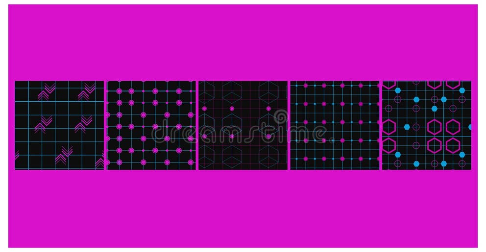 Sci-Fi Grid Seamless Geometric Pattern Bundle for Cyber Branding ...