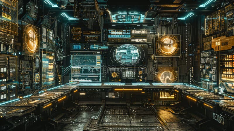 Sci Fi Grunge Modern Clean Background of a High-tech Control Room, with ...
