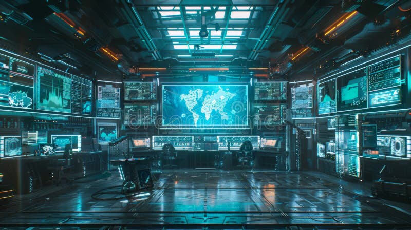 Sci Fi Grunge Modern Clean Background of a High-tech Control Room, with ...