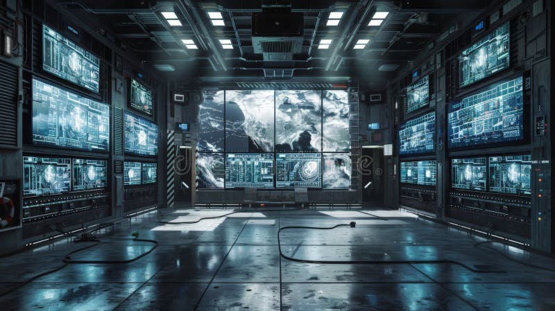 Sci Fi Grunge Modern Clean Background of a High-tech Surveillance Room ...