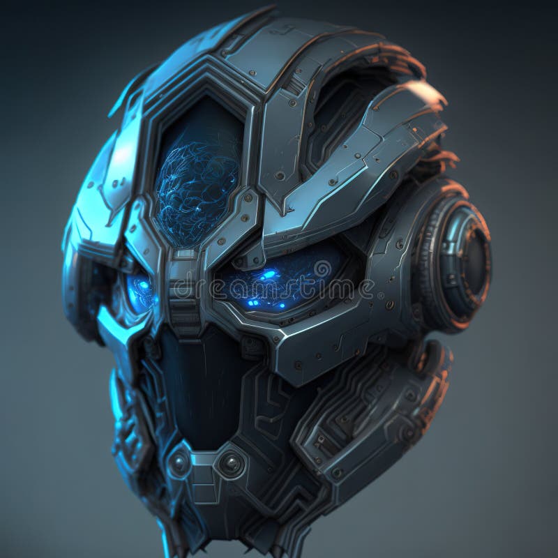 Future Man in Futuristic Helmet, Cyberpunk Sci-fi Art Stock ...