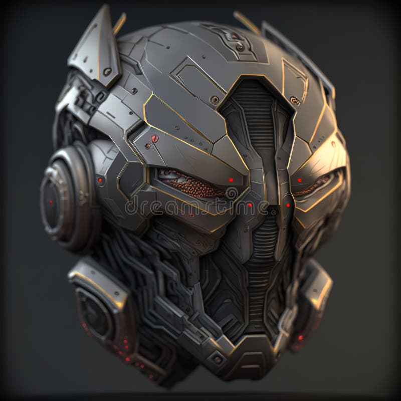 Future Man in Futuristic Helmet, Cyberpunk Sci-fi Art Stock ...