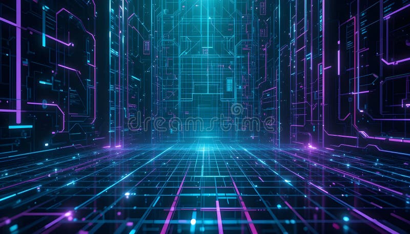 Sci-Fi Holographic Digital Grid Background for Tech, UIUX, and ...