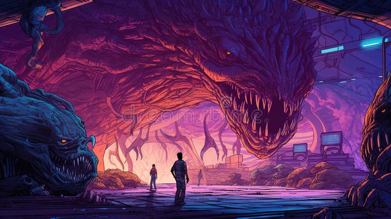 A Sci-fi Horror Scene with a Spaceship Infested with Alien Creatures ...