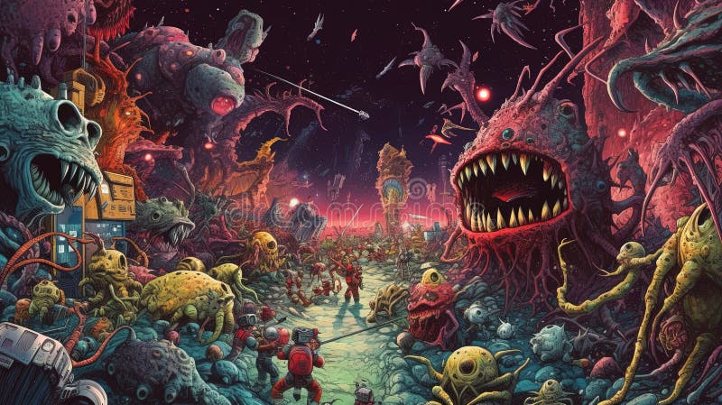 A Sci-fi Horror Scene with a Spaceship Infested with Alien Creatures ...