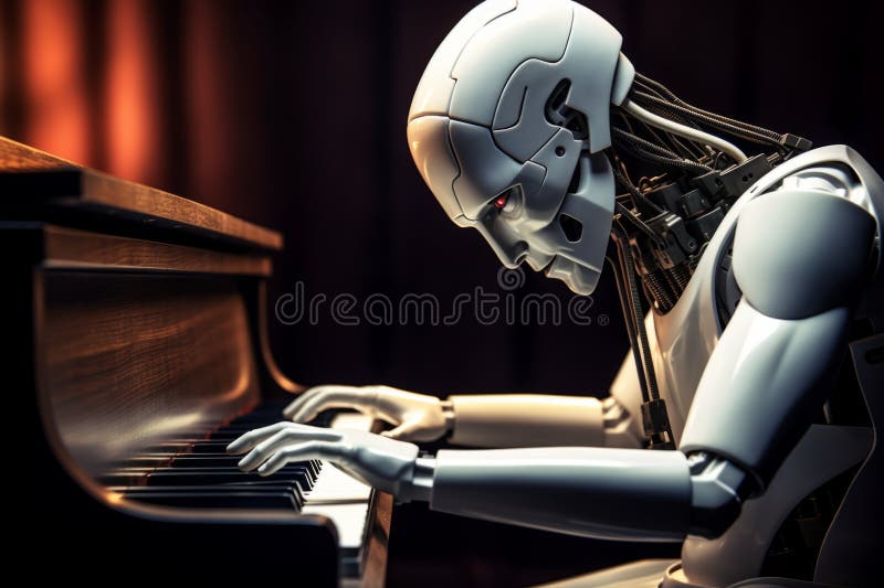 Sci-fi Humanoid AI Robot Android Plays Piano Robotic Fingers Touch ...