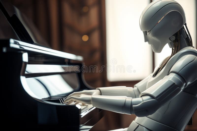Sci-fi Humanoid AI Robot Android Plays Piano Robotic Fingers Touch ...