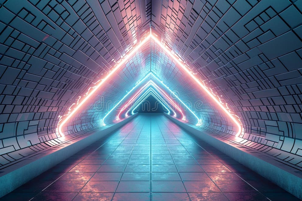 Sci Fi Hyperloop Pipe, Neon Light Tunnel Techno Walkway, 3D Stock ...