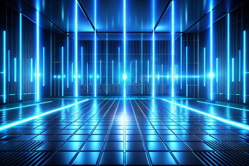 Futuristic Sci-Fi Background: Blue Glowing Bars and Metallic Reflection ...