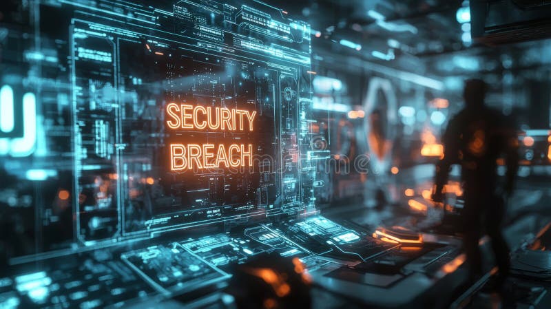 Sci-fi Inspired Cyberattack with Holographic Screen Showing SECURITY ...
