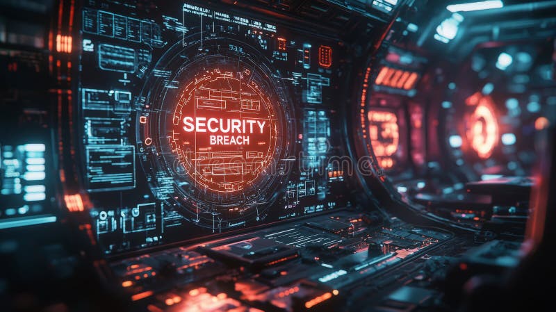 Sci-fi Inspired Cyberattack with Holographic Screen Showing SECURITY ...