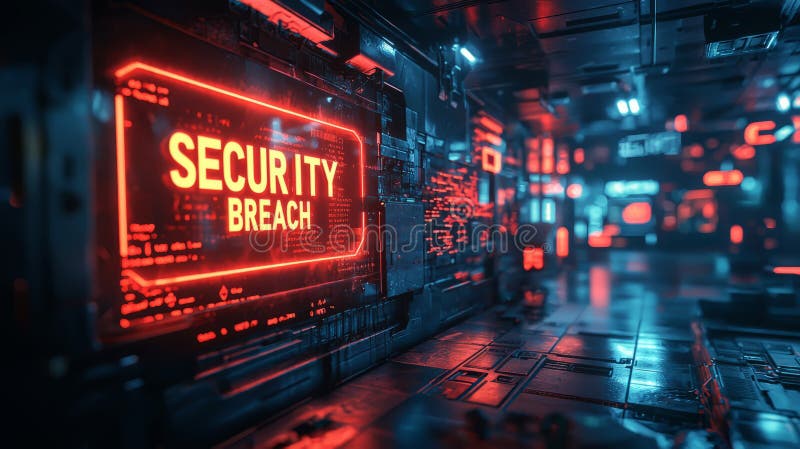 Sci-fi Inspired Cyberattack with Holographic Screen Showing SECURITY ...