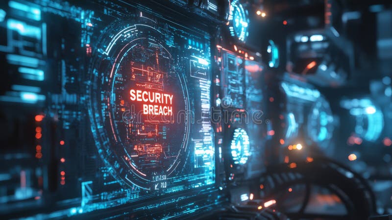 Sci-fi Inspired Cyberattack with Holographic Screen Showing SECURITY ...