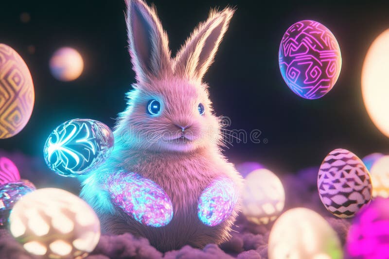 A Sci-fi Inspired Easter Bunny with Holographic Fur, Surrounded by ...