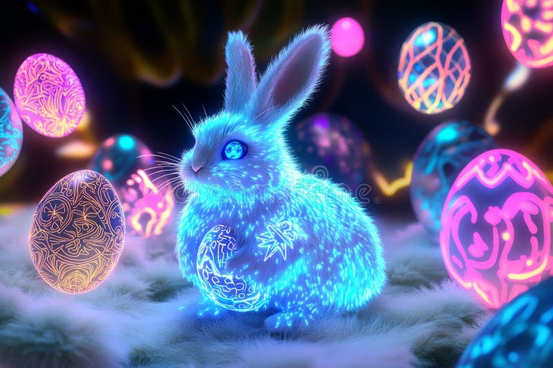 A Sci-fi Inspired Easter Bunny with Holographic Fur, Surrounded by ...