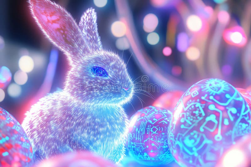 A Sci-fi Inspired Easter Bunny with Holographic Fur, Surrounded by ...