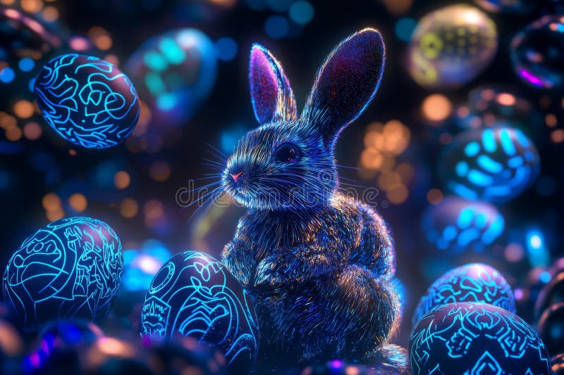 Sci Fi Inspired Easter Bunny Holographic Fur Surrounded Levitating ...