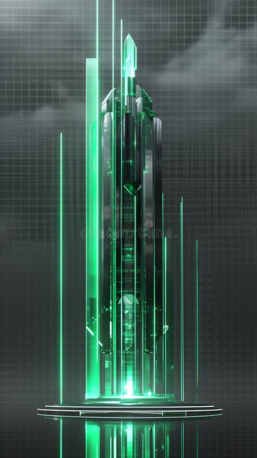 Futuristic Green Building Glowing Digital Elements Stock Photos - Free ...