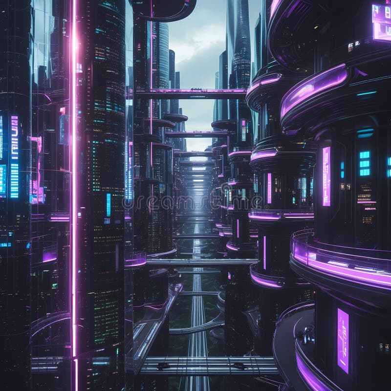 Sci-Fi City with Elevated Streets and Sky Bridges Stock Illustration ...