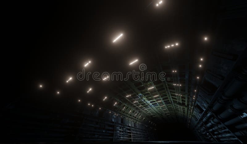 Sci-fi Interior Great Hall Laboratory Underground in Dark Scene Stock ...