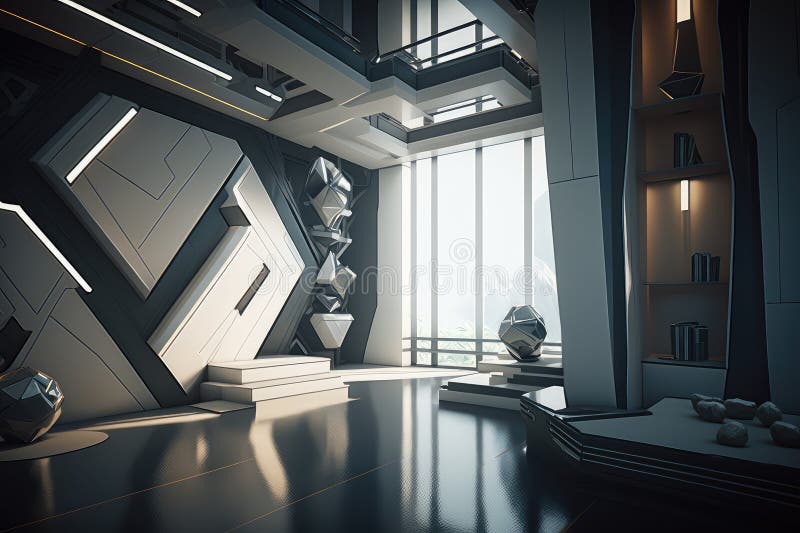 Sci-fi Interior with Sleek and Futuristic Design, Featuring Angular ...