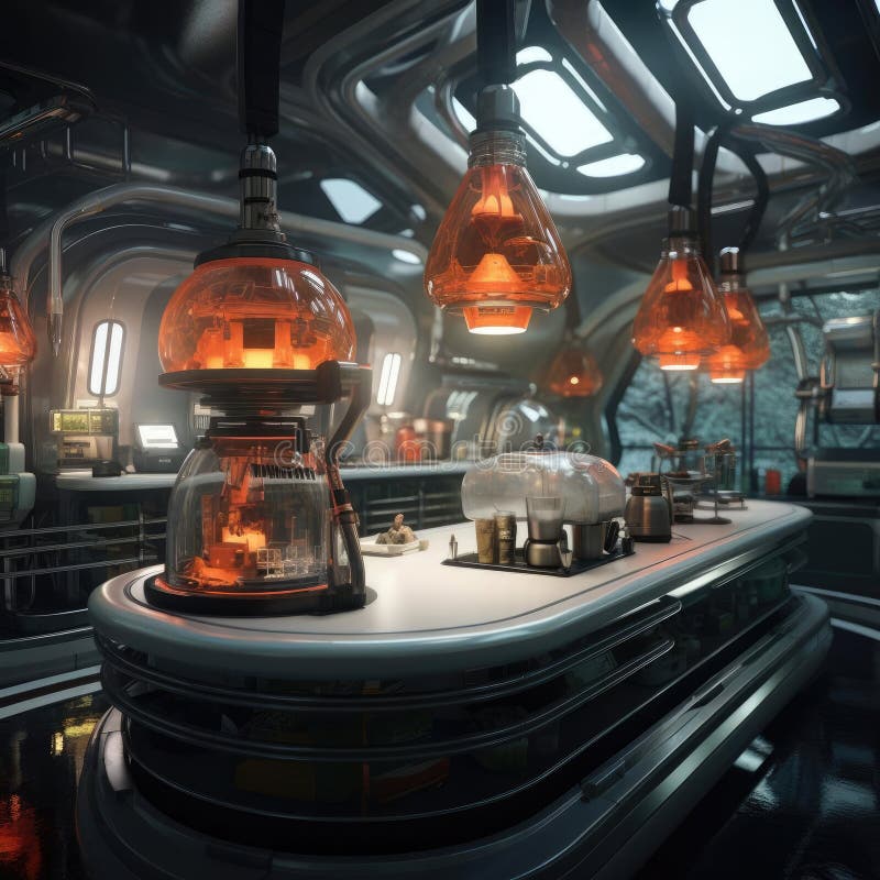 Sci-fi Kitchen of the Future Stock Illustration - Illustration of ...