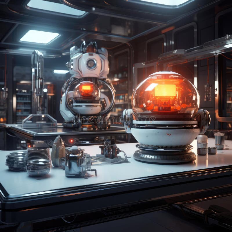 Sci-fi Kitchen of the Future Stock Illustration - Illustration of ...