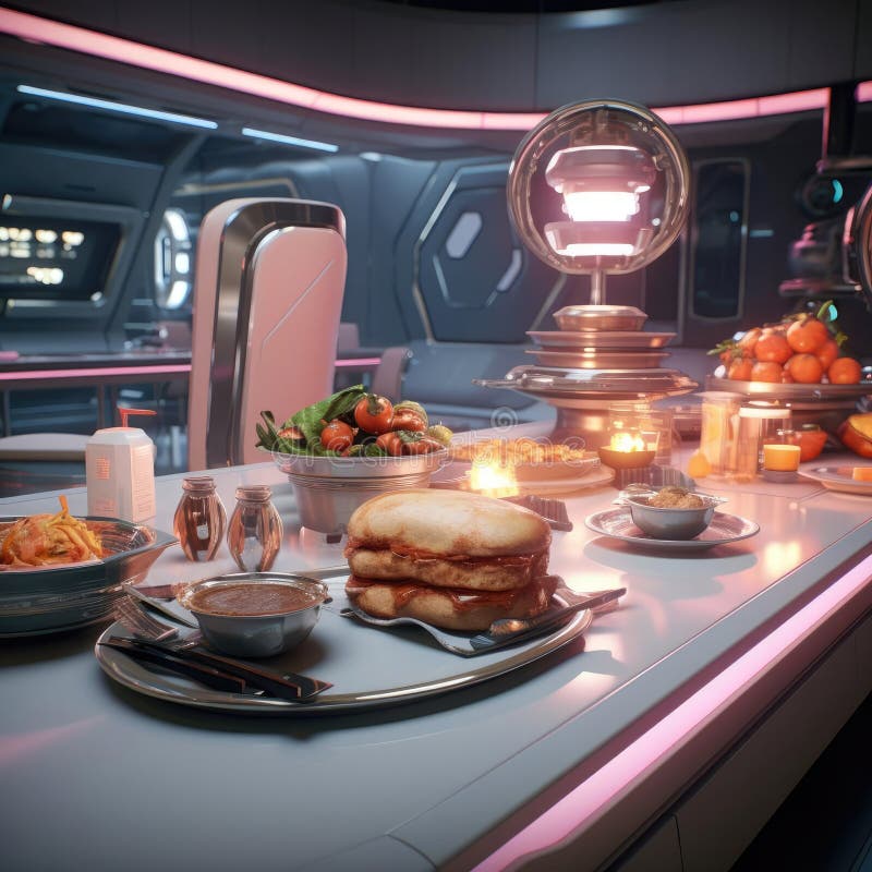 Sci-fi Kitchen of the Future Stock Illustration - Illustration of ...
