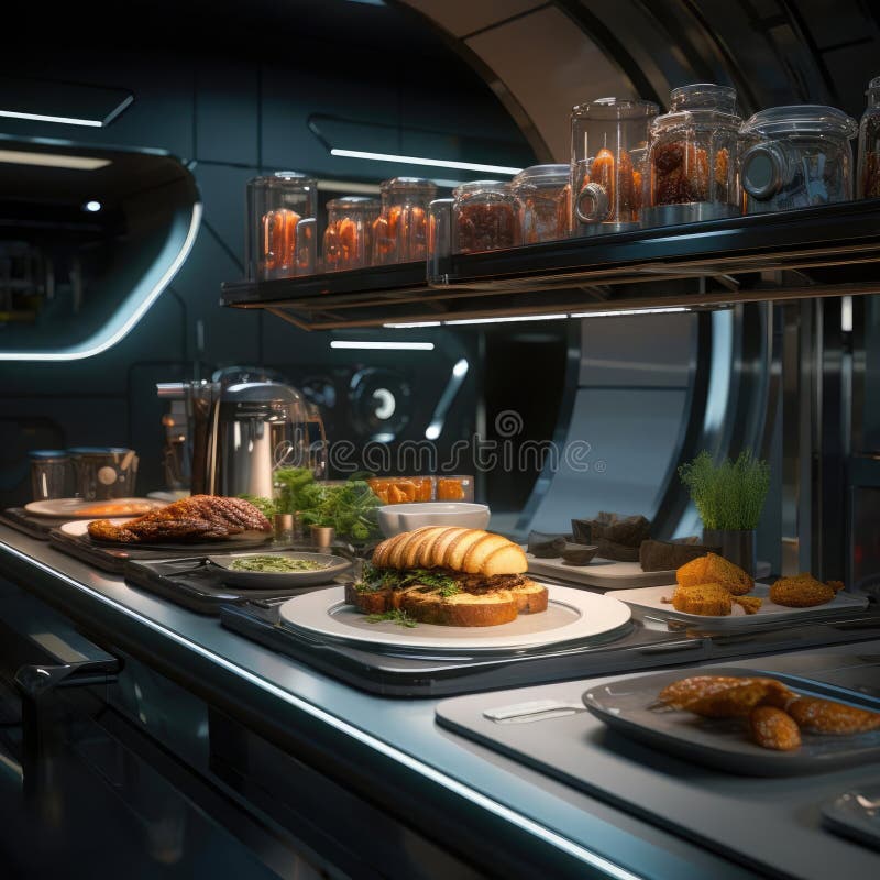 Sci-fi Kitchen of the Future Stock Illustration - Illustration of ...