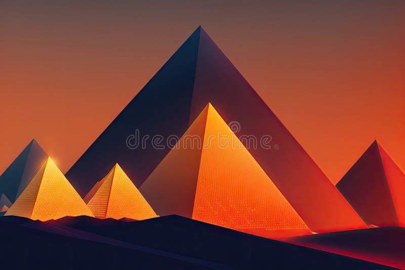 Sci-fi Landscape with 3D Mountain Pyramids in Retrofuturistic Synthwave ...