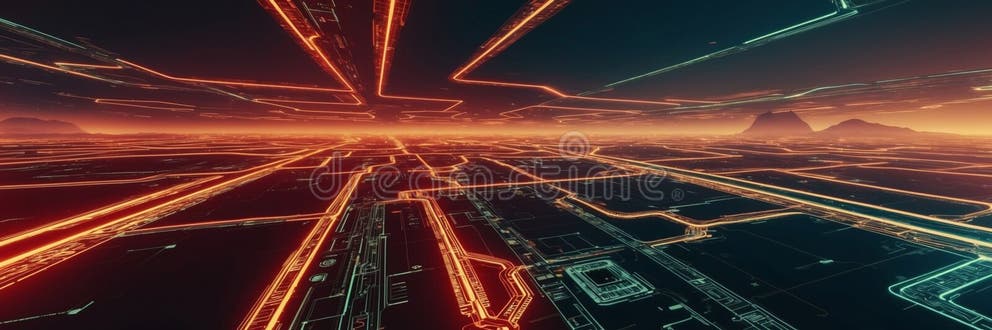 Sci-fi Landscape of Interconnected Digital Pathways Glowing in the Dark ...