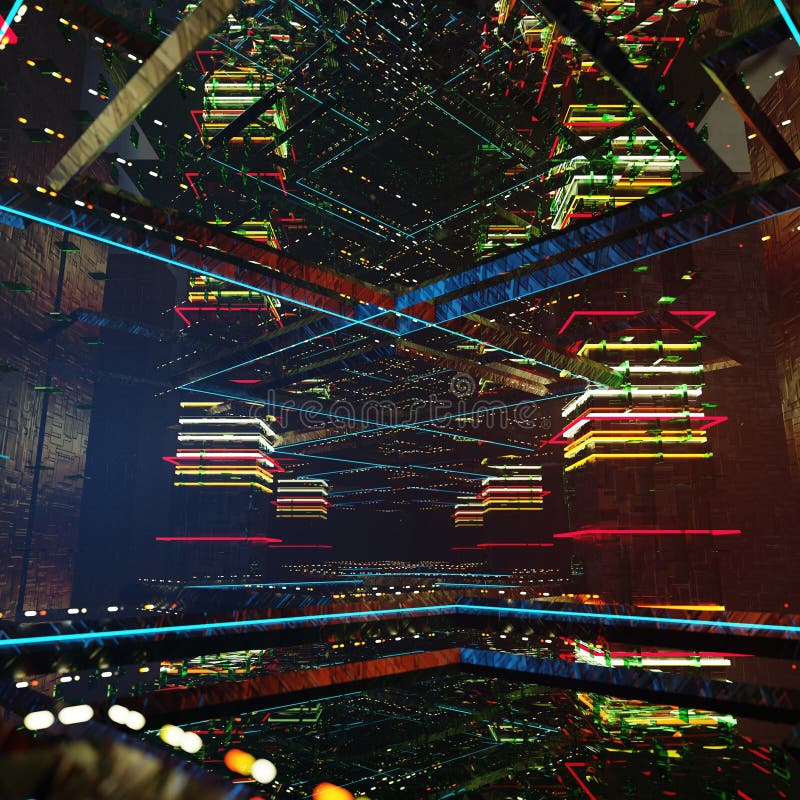Sci fi Light Building stock illustration. Illustration of reflection ...