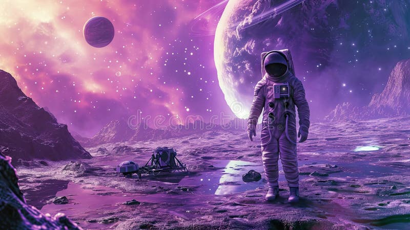 Sci Fi Loop Animation of Astronaut in Space Suit on Alien Planet ...