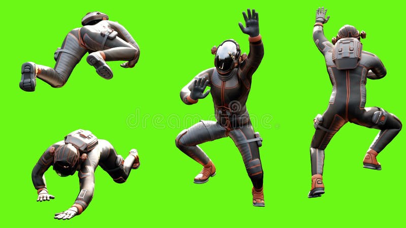 Sci Fi Man Crawls on Green Screen Stock Illustration - Illustration of ...