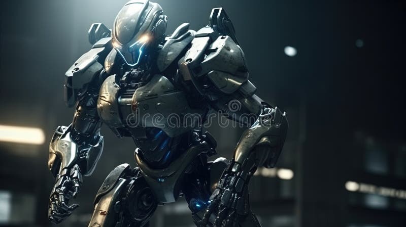 Sci Fi Mech Warrior Defensive Pose, Digital Art Illustration ...