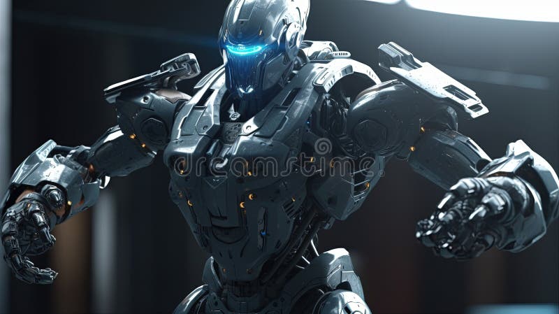 Sci Fi Mech Warrior Defensive Pose, Digital Art Illustration ...