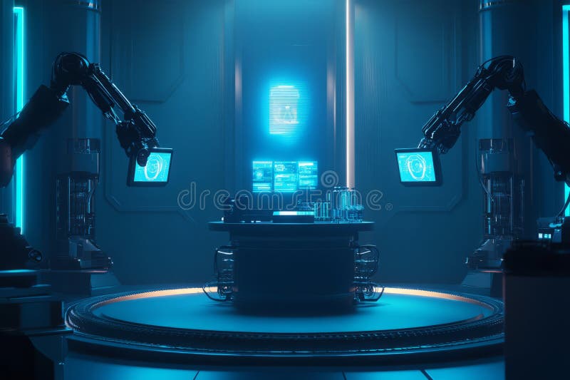 A Sci-fi Medical Lab 3D Background Featuring a High-tech Podium with ...