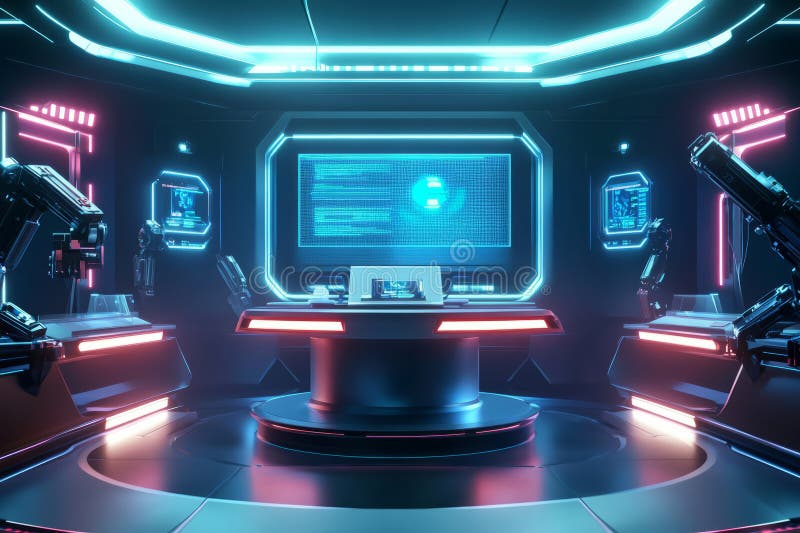 A Sci-fi Medical Lab 3D Background Featuring a High-tech Podium with ...