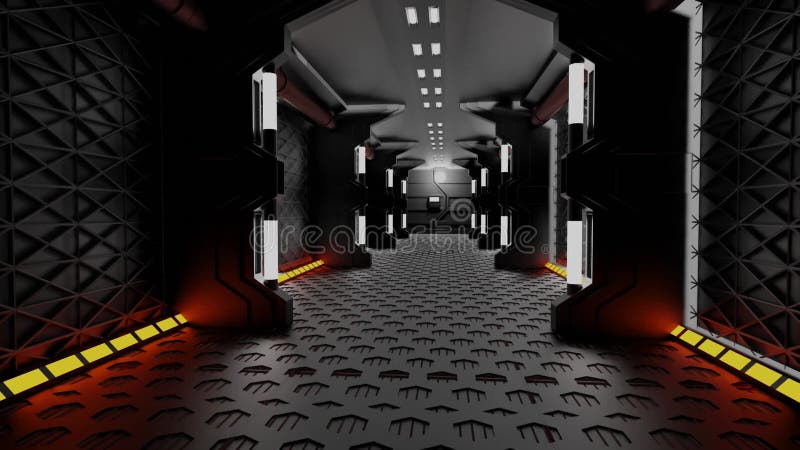 Sci-Fi Metal Corridor Background Illuminated with Neon Lights. Stock ...