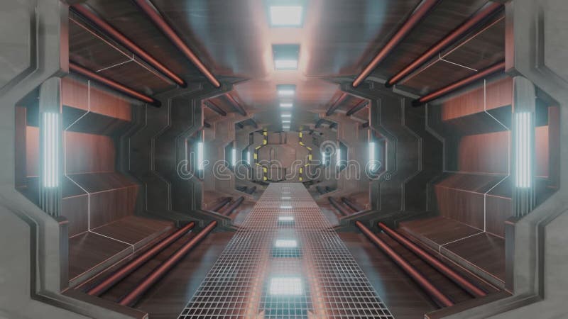 Sci-Fi Metal Corridor Background Illuminated with Neon Lights. Stock ...