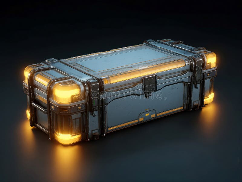 Sci-fi Metallic Briefcase with Glowing Orange Interior Light on Dark ...