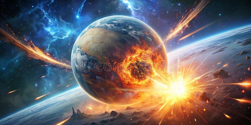 A Planet Explodes in Space with Fire and Particles Flying, Generative ...